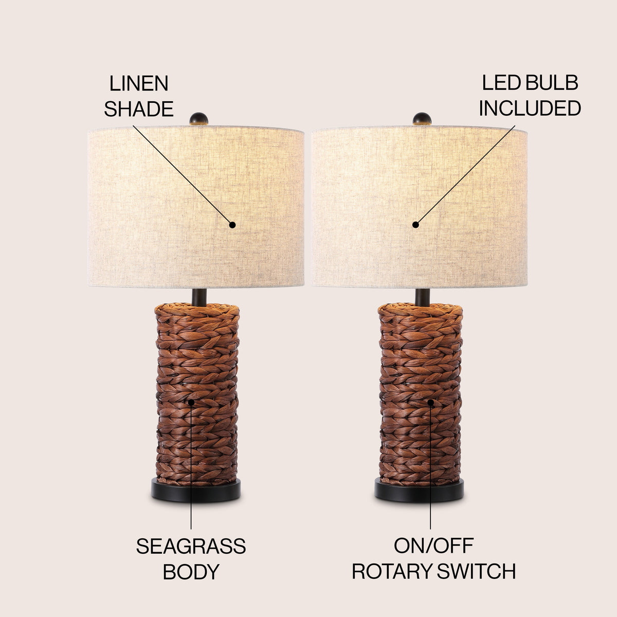 Elicia Coastal Water Hyacinth LED Table Lamp – LivingSpaceGear
