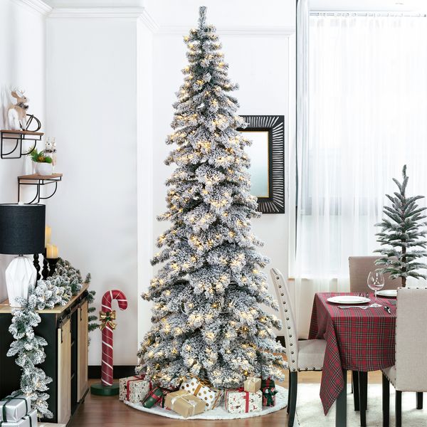 9ft Pre-Lit Flocked Layered Spruce Artificial Christmas Tree with 500 ...